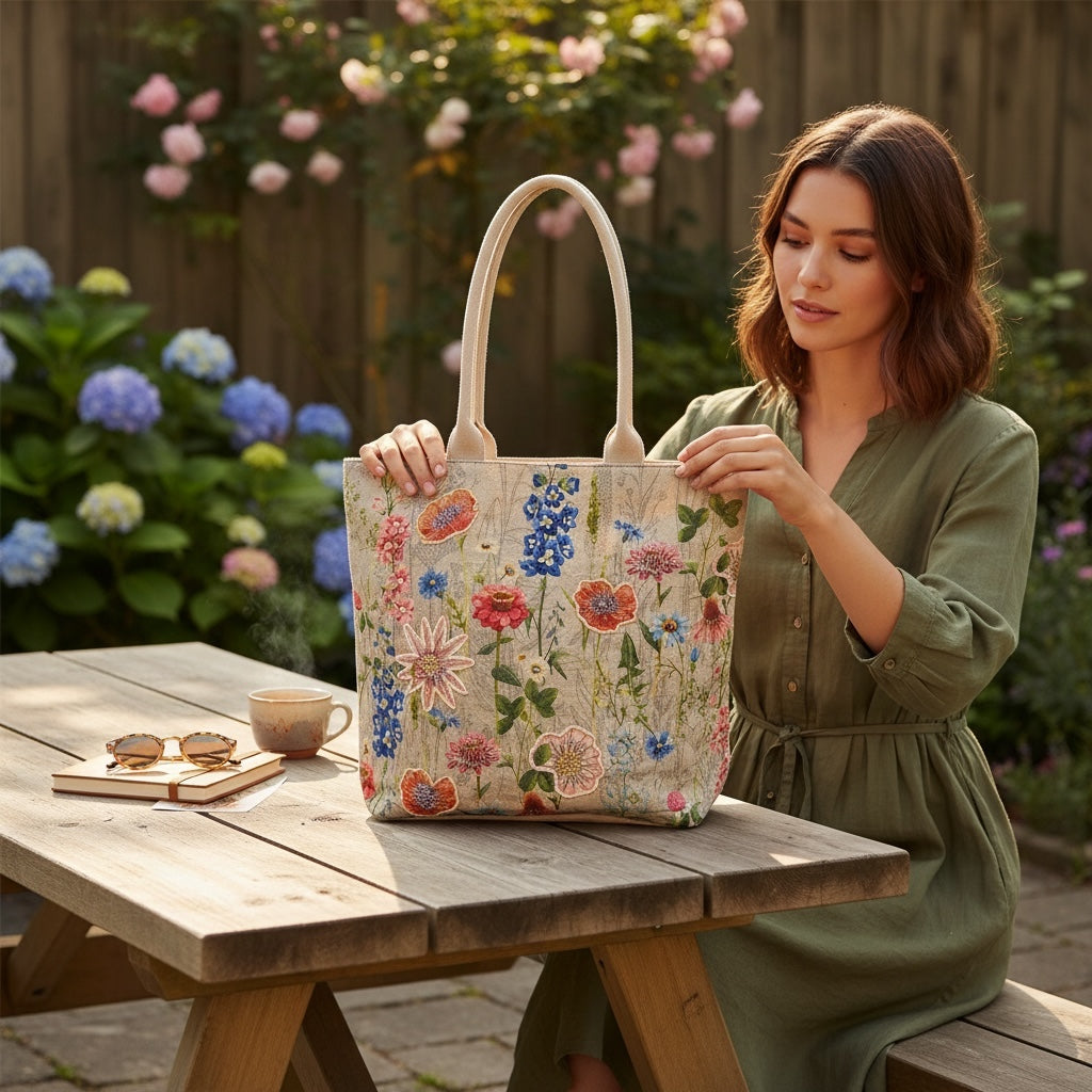 Large Shopping Tote Bag | The Delphinium, Poppies & Corn Flowers Large ...