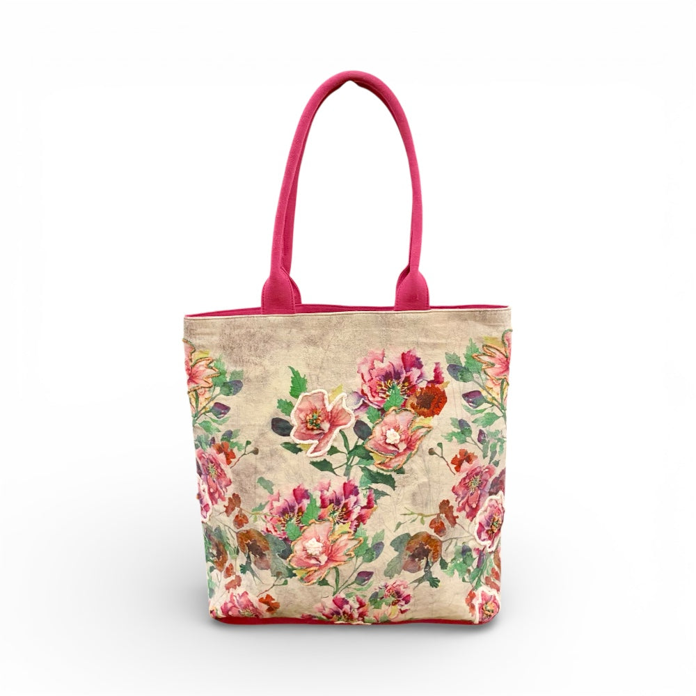 Large Shopping Tote Bag | The Climbing Rose Hand Embroidered Bag - At ...